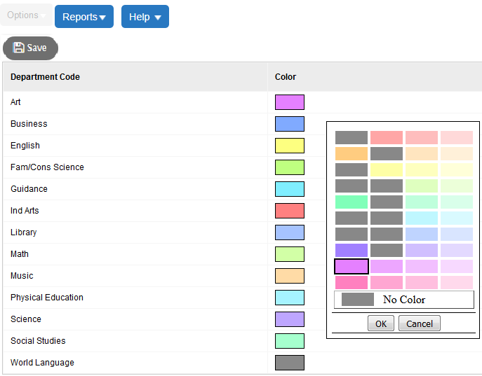 Assigning a Color to a Department Code