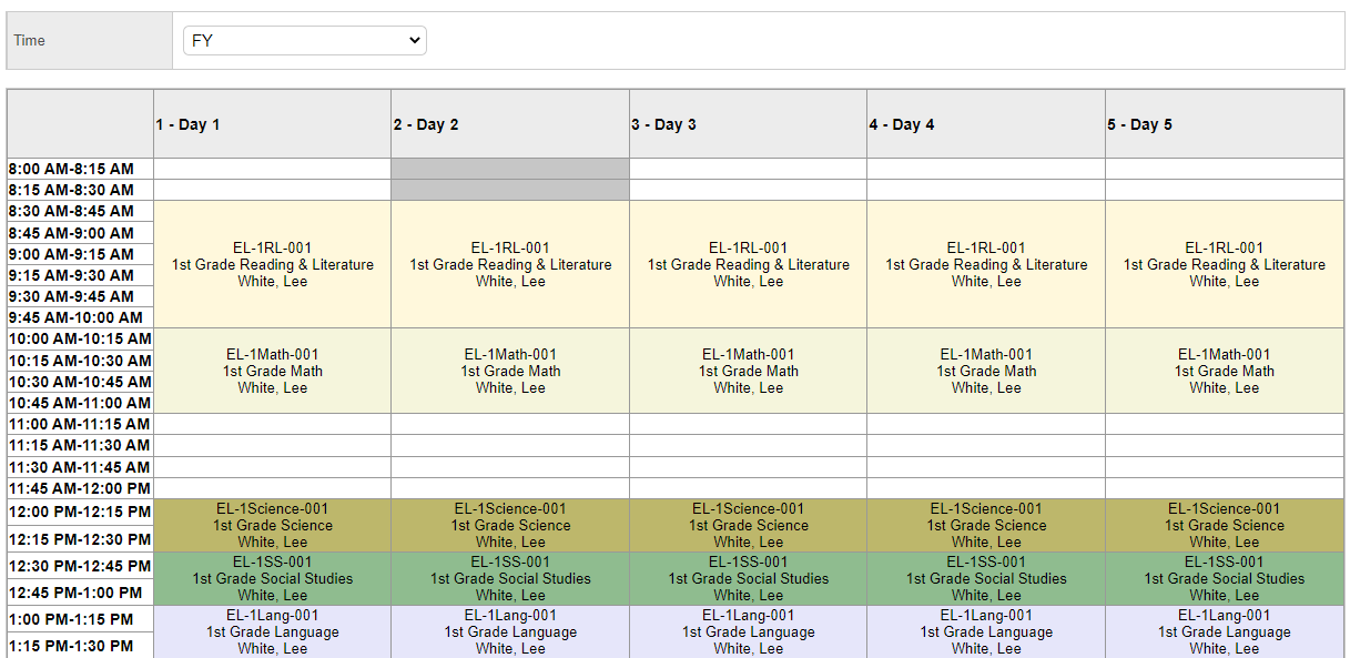 View A Student s Elementary Schedule Matrix